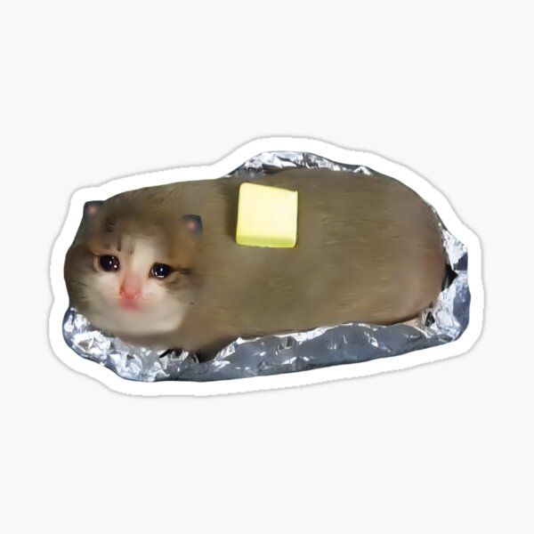 "Baked Sweet Potato Cat Cursed Crying with Butter Meme" Sticker for ...