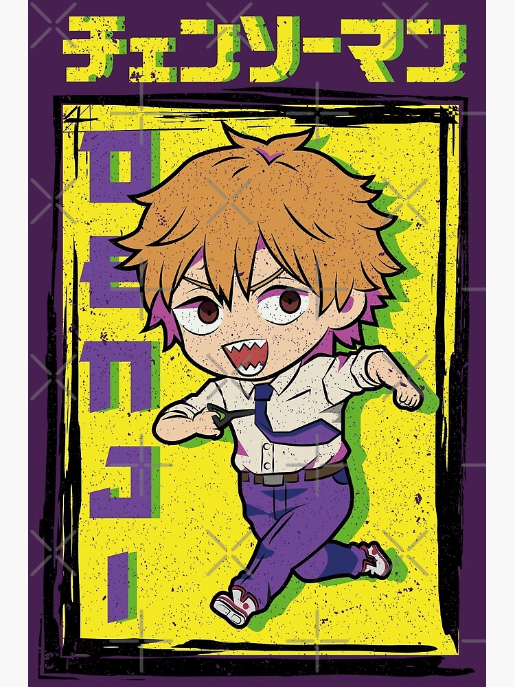 "CHAINSAW MAN : DENJI CHIBI WITH BLACK (GRUNGE STYLE)" Poster for Sale ...