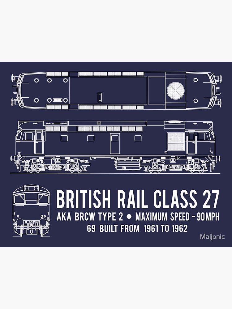 "British Rail Class 27 BRCW Type 2 Locomotive Diagram Gift" Sticker for Sale by Maljonic | Redbubble