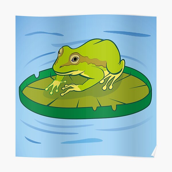 Póster «Ilustración de una rana en una victoria regia flotando en el ...