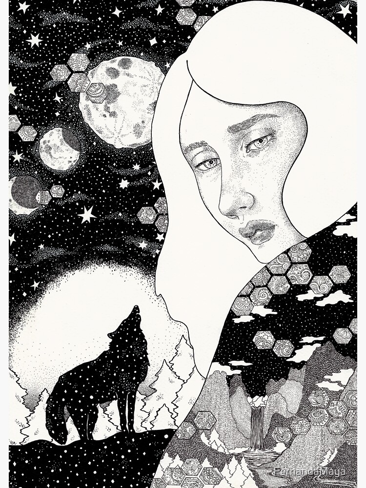 "Midnight Wolf - B&W version" Sticker by FernandaMaya | Redbubble