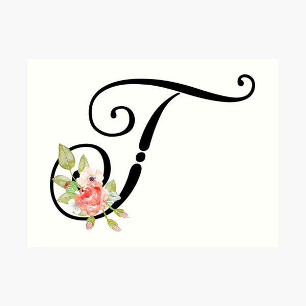 "Floral Monogram Fancy Script Letter T" Art Print for Sale by Grafixmom ...