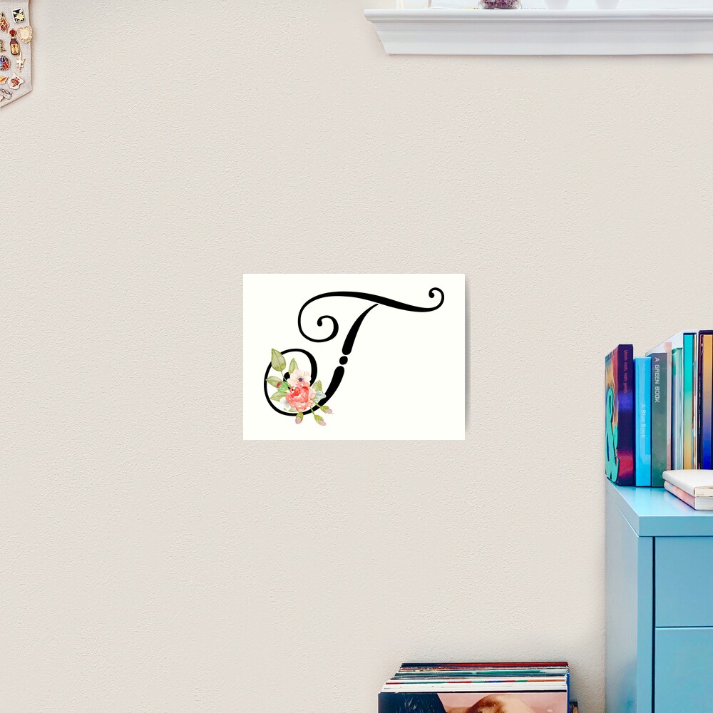 "Floral Monogram Fancy Script Letter T" Art Print for Sale by Grafixmom ...