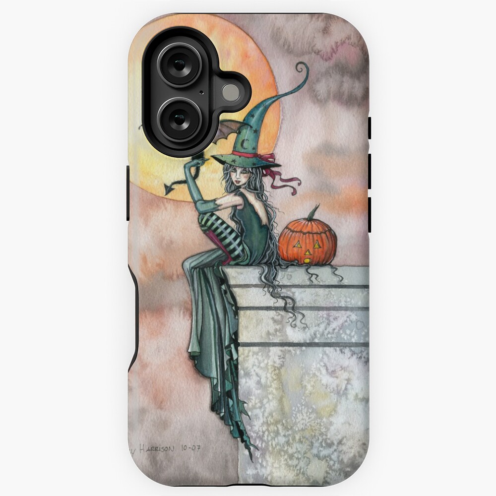 "Batty Cat Witch Halloween Fantasy Art by Molly Harrison" Greeting Card ...