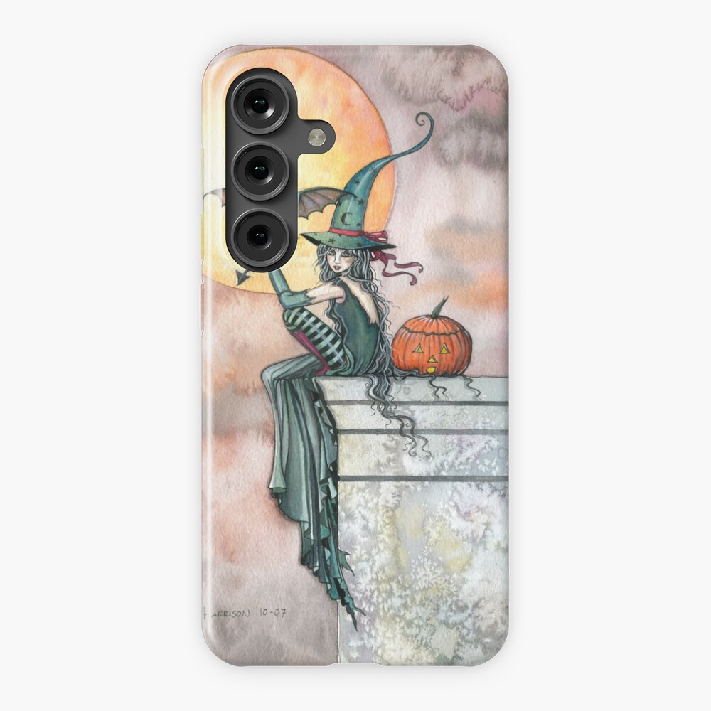 "Batty Cat Witch Halloween Fantasy Art by Molly Harrison" Greeting Card ...