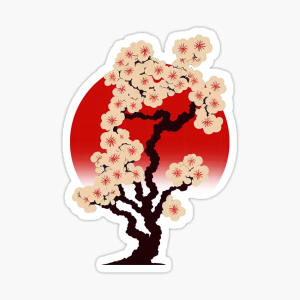 "Japanese Cherry Blossom Red Sun " Sticker for Sale by ChasmicArt ...