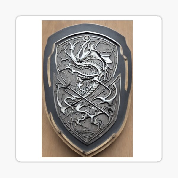 "Silver shield of dragons" Sticker for Sale by ArtySaxon | Redbubble