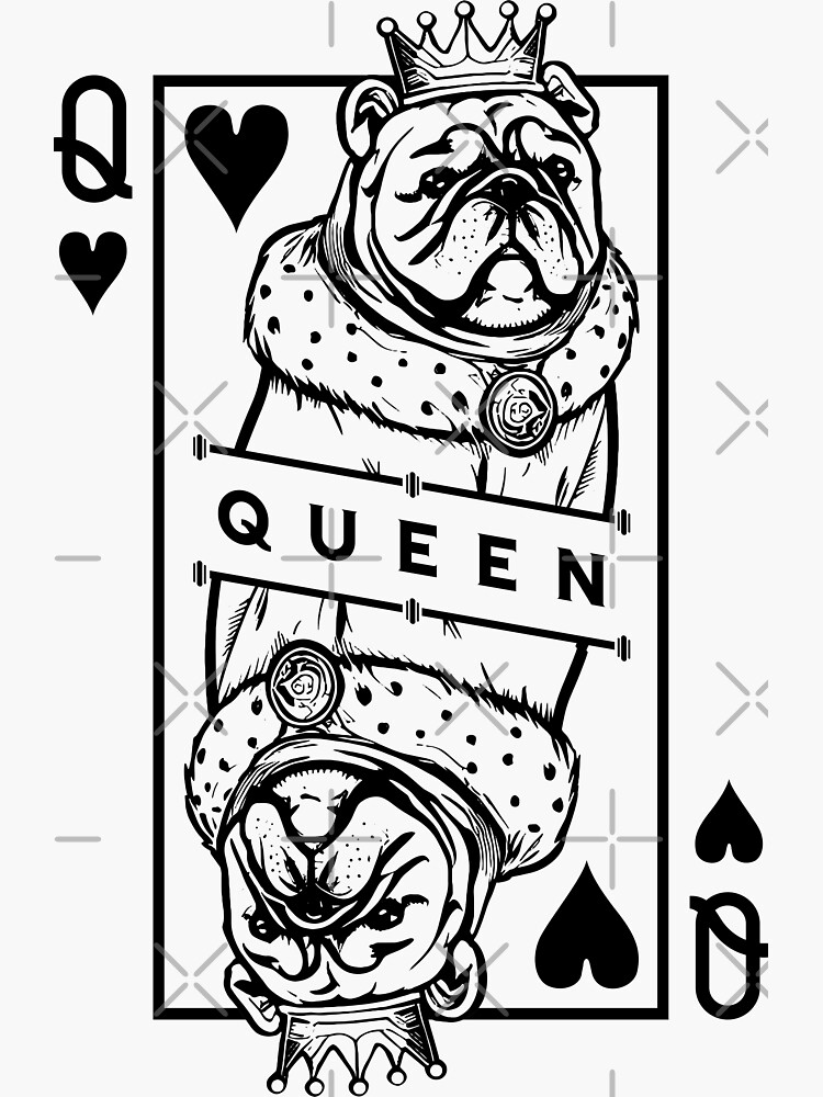 "Bulldog Queen Of Hearts Funny Dog Lover Playing Card Pop Art" Sticker ...