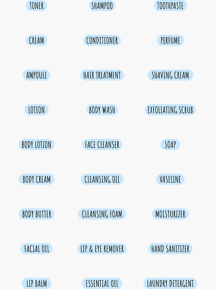 "toiletry stickers for containers (blue)" Sticker for Sale by ...