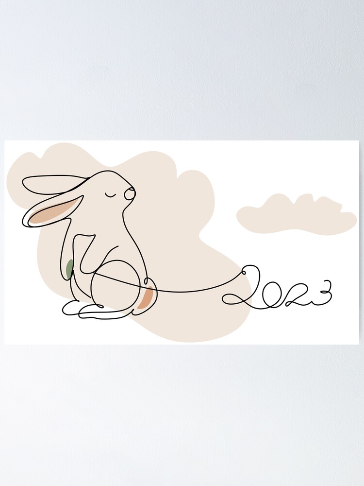 "Continuous one line drawing of Bunny symbol of 2023 year. Fluffy ...