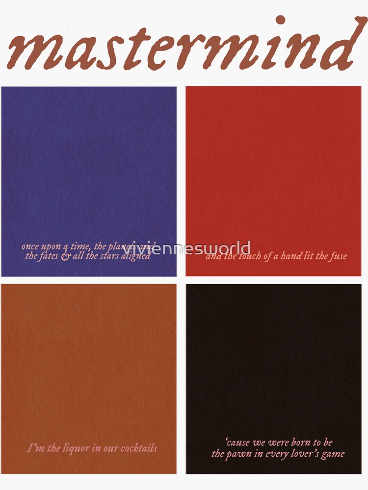 "mastermind lyric color palette / graphic design" Sticker for Sale by ...