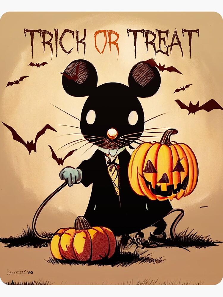 "Cute and Spooky Halloween Themed Mouse Trick or Treat Sticker" Sticker ...