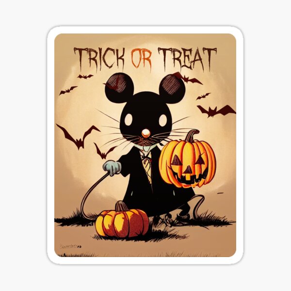 "Cute and Spooky Halloween Themed Mouse Trick or Treat Sticker" Sticker ...