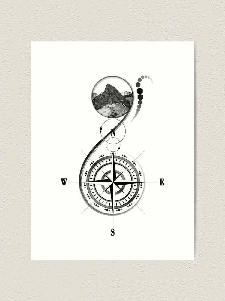 "Compass and Mountain Tattoo" Art Print for Sale by chouzny | Redbubble