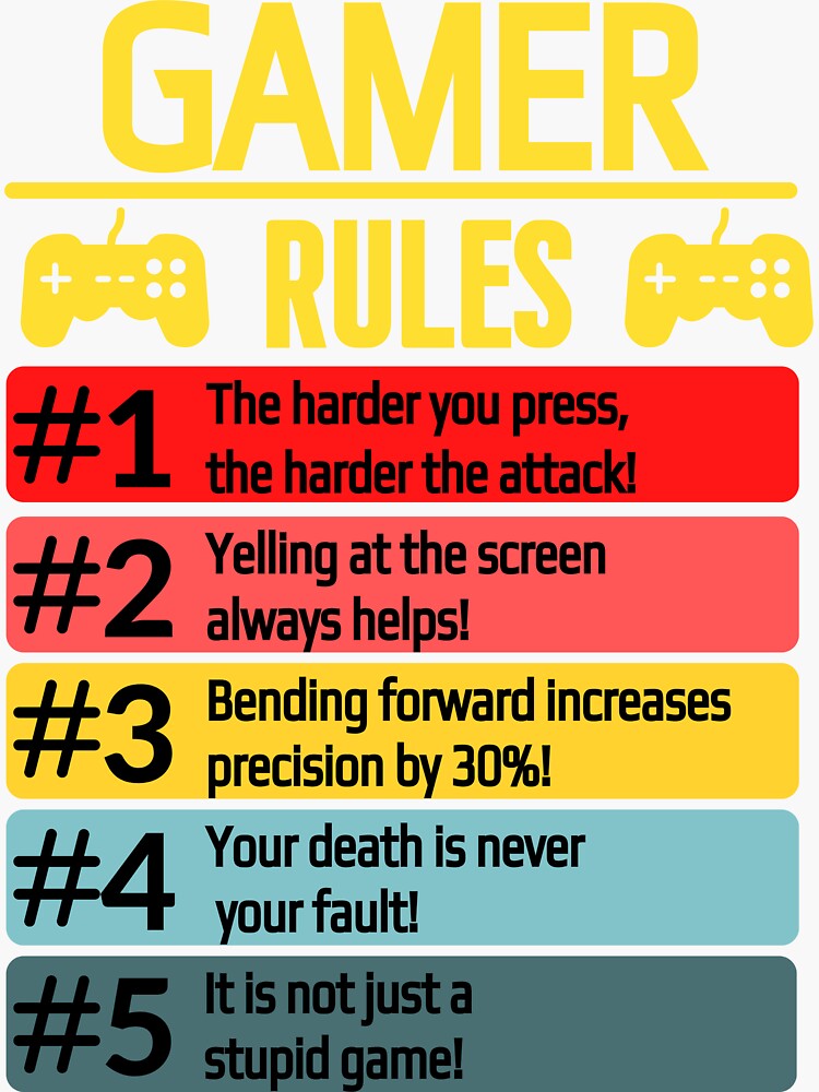 "Gamer rules gaming T-shirt" Sticker for Sale by HdCd-clo | Redbubble