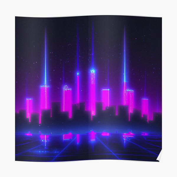 "Synthwave neon city" Poster for Sale by SJG-digital | Redbubble
