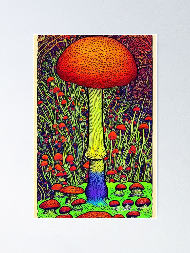 "Mushroom Psilocybin Vibrant Vibes 28" Poster for Sale by benitodelray ...