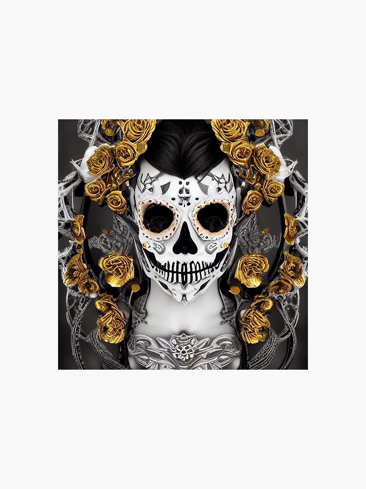 "Catrina White and Gold " Sticker for Sale by dreameraiartist | Redbubble
