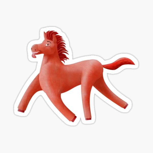 "Red Wonky Horse painterly" Sticker for Sale by BeccaDoodles | Redbubble