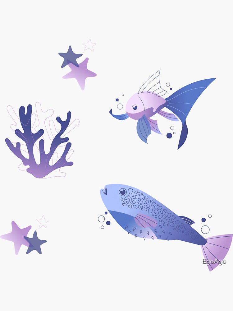 "FISH STICKERS - LAVENDER AND BLUE 5 STICKER SET" Sticker for Sale by ...