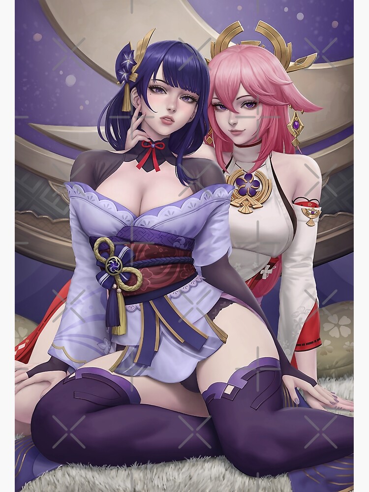 Lámina fotográfica «Provocando el impacto de Raiden y Yae Miko Genshin» de genshinwaifus | Redbubble