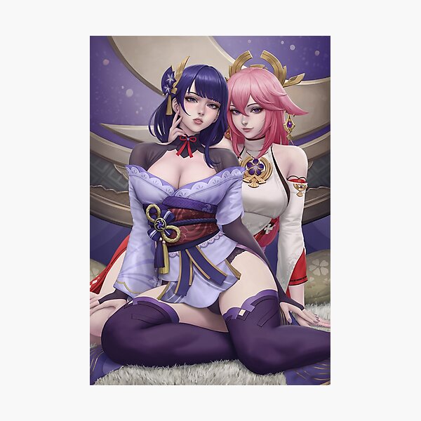 Lámina fotográfica «Provocando el impacto de Raiden y Yae Miko Genshin» de genshinwaifus | Redbubble