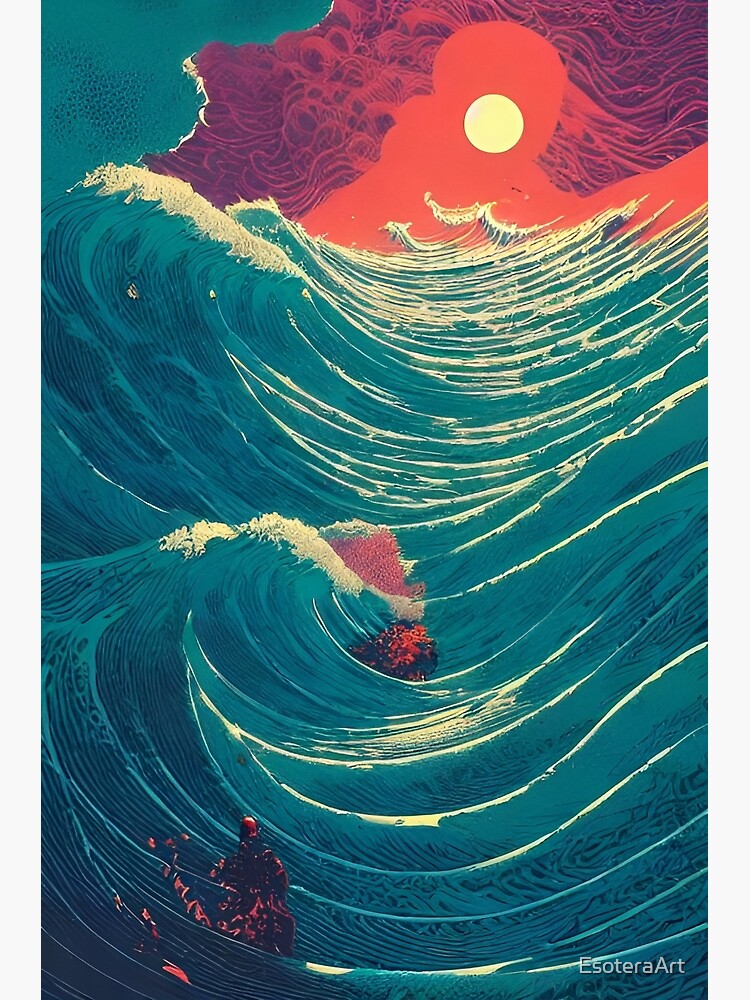 "Great Waves Under the Sunset " Poster for Sale by EsoteraArt | Redbubble