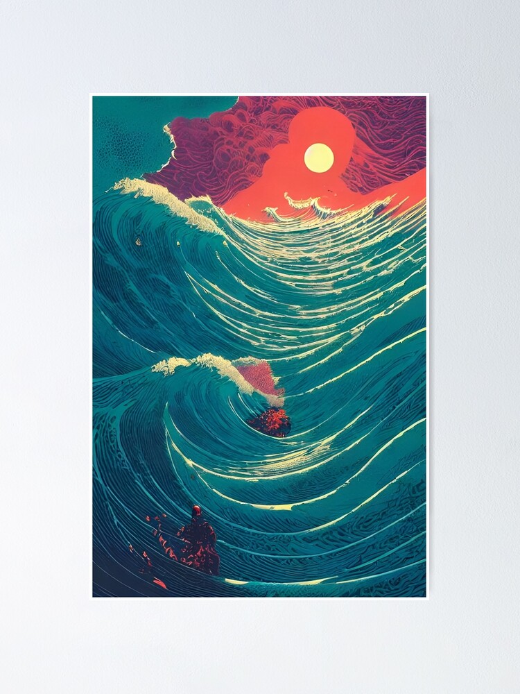 "Great Waves Under the Sunset " Poster for Sale by EsoteraArt | Redbubble