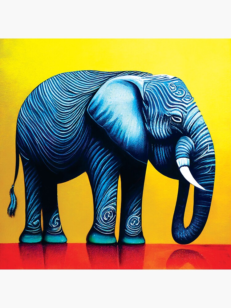 "Stylised Elephant Art in Bold Blue, Yellow and Red" Sticker for Sale ...
