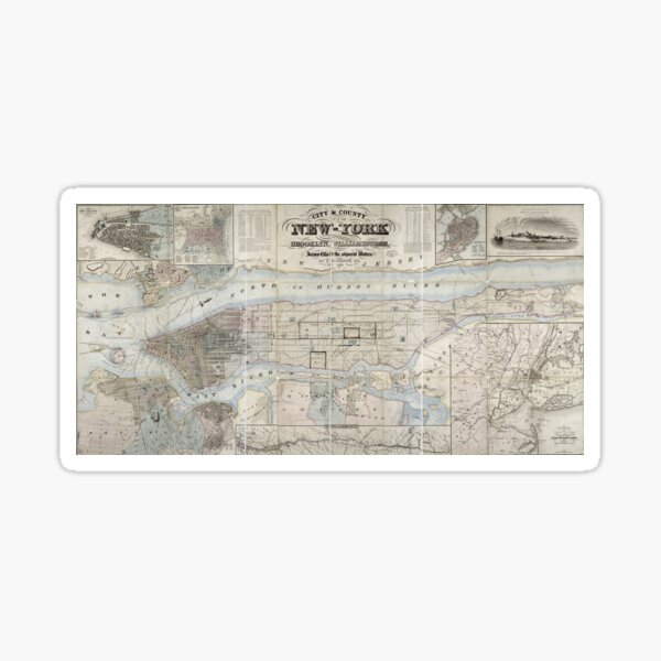 "New York City Map, 1849 by Colton." Sticker for Sale by ...