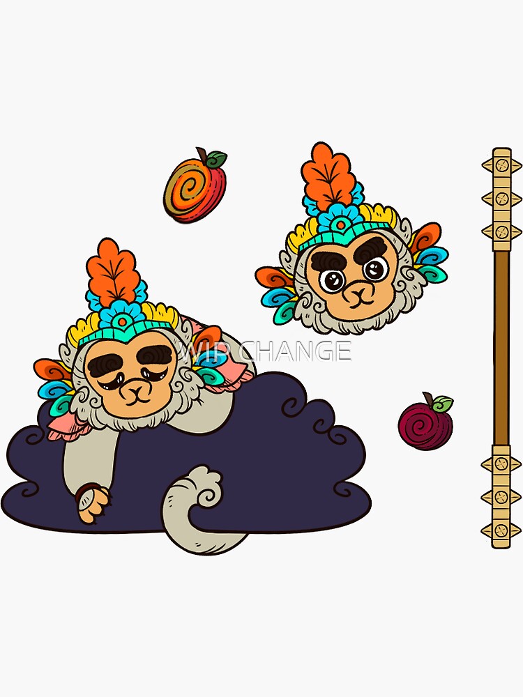"Six Eared Macaque Sticker Pack; pose 3; Monkey king CCTV Pattern (1/3 ...
