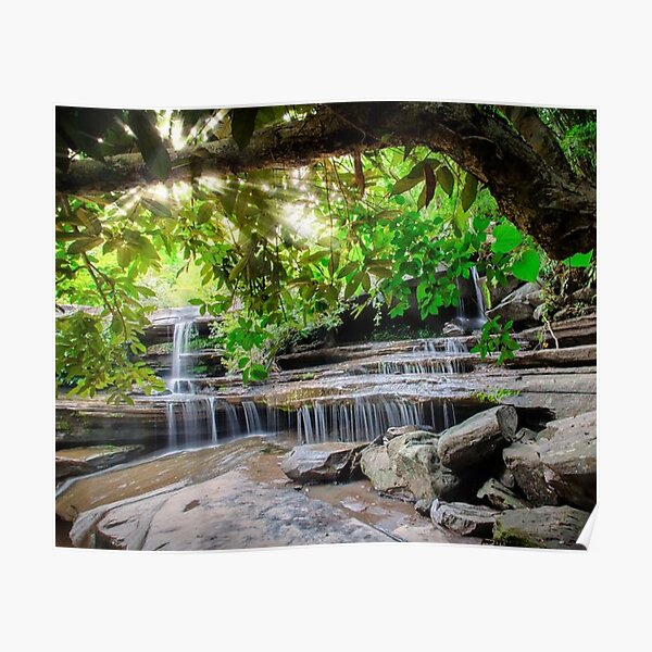 "Beautiful waterfall inside green forest " Poster for Sale by ...