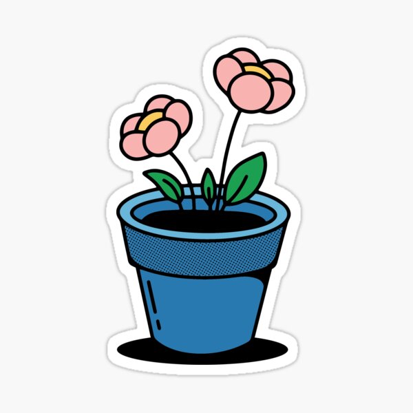 "Retro Flower Pot " Sticker for Sale by PinkSundayArt | Redbubble