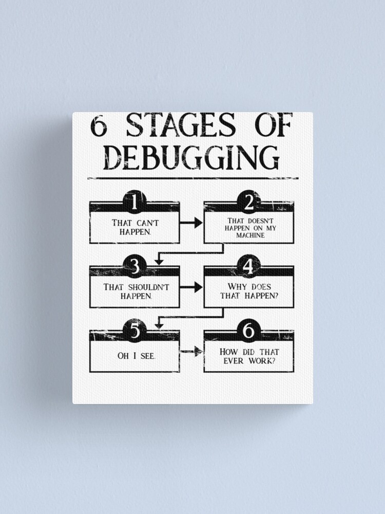 "6 Stages Of Debugging " Canvas Print for Sale by underheaven | Redbubble