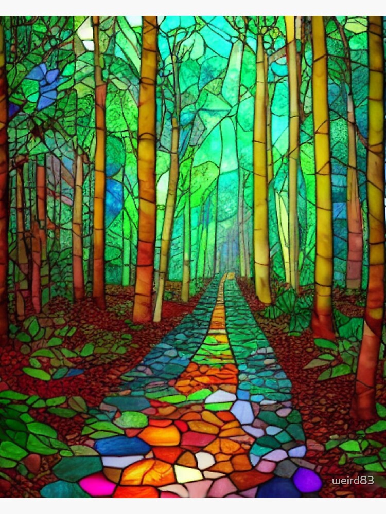 "Stained glass forest hiking path in the woods colorful Autumn fall ...