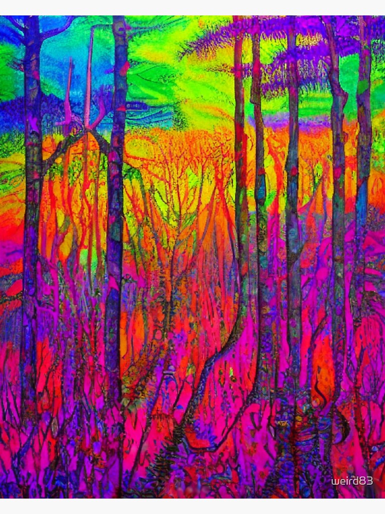 "Colorful tree forest woods vibrant sunrise sunset art psychedelic ...