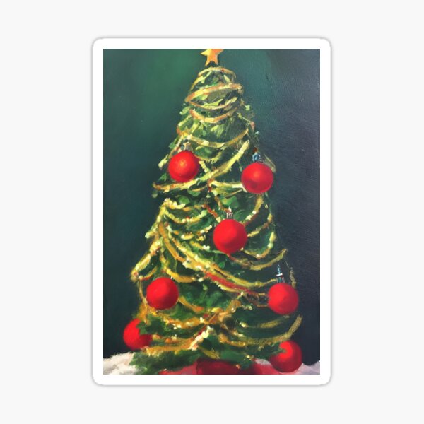 "Christmas Tree with Red Ornaments and Gold Garland" Sticker for Sale ...