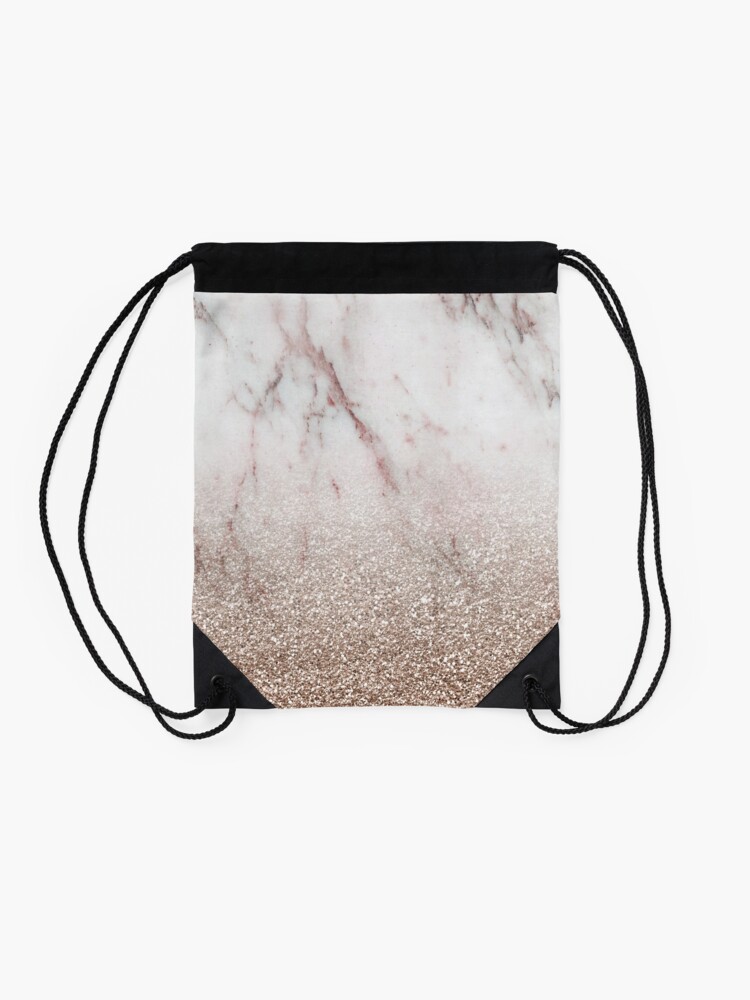"Glitter ombre - pink marble & rose gold glitter" Drawstring Bag for ...