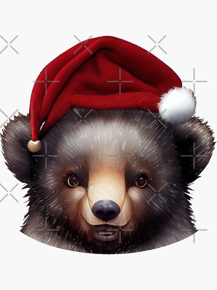 "Cute Bear Cub With a Christmas Cap" Sticker for Sale by Zayar-Paing-Soe | Redbubble