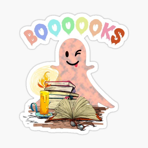 "Cute Ghost Book Reading Teacher School Funny Halloween" Sticker for ...