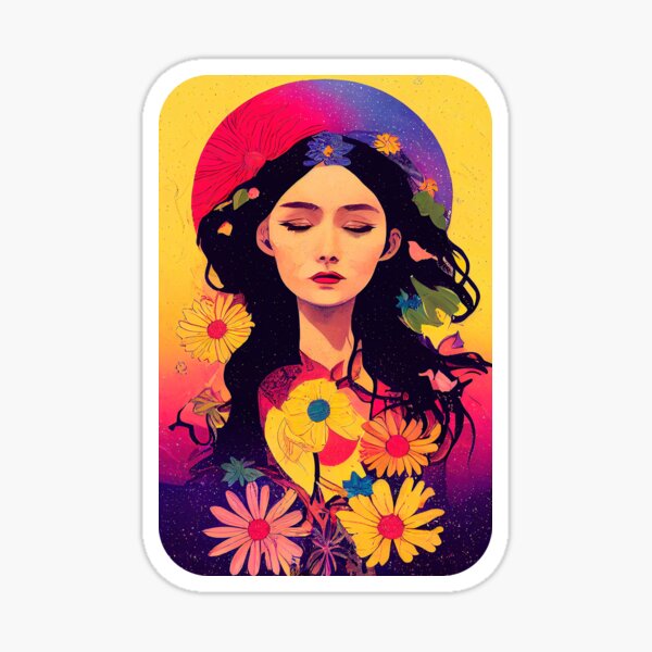 "Girl with flowers" Sticker for Sale by kosmicwoman | Redbubble