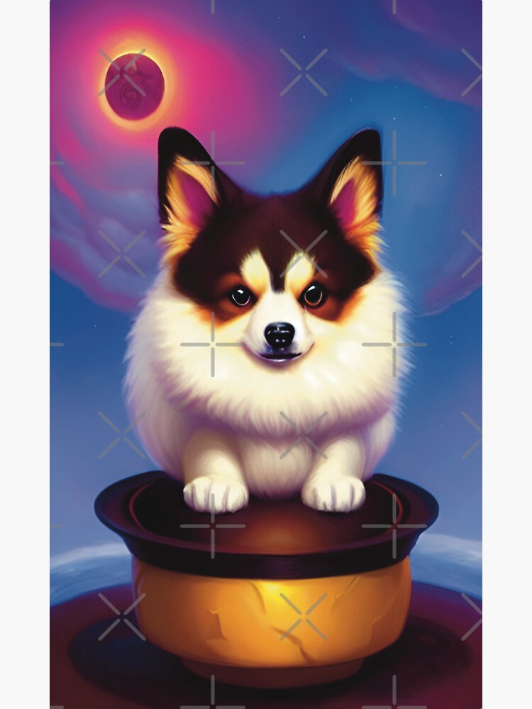 "Fluffy Corgi Puppy - digital art dog painting" Sticker for Sale by ...