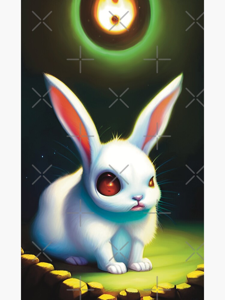 "Fluffy Weird White Space Rabbit - digital art bunny painting" Sticker ...