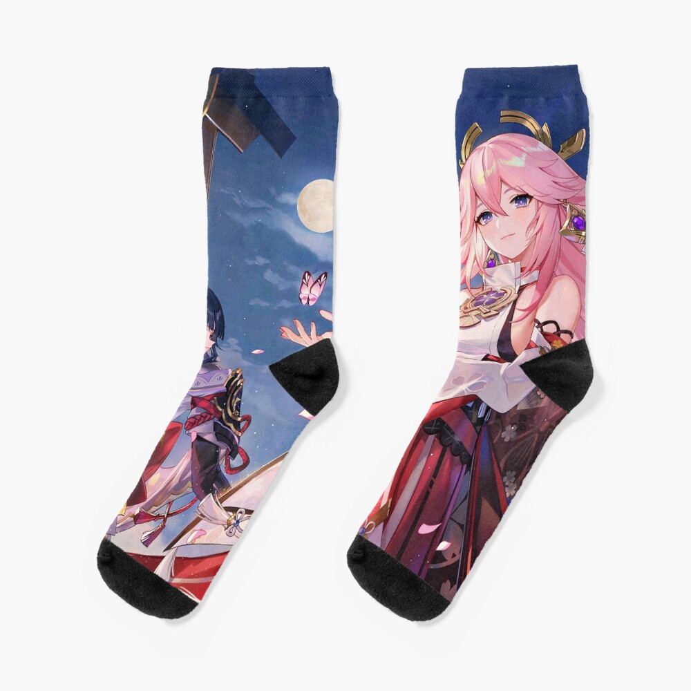 "Official Yae Miko & Raiden Shogun Genshin Impact" Socks for Sale by ...