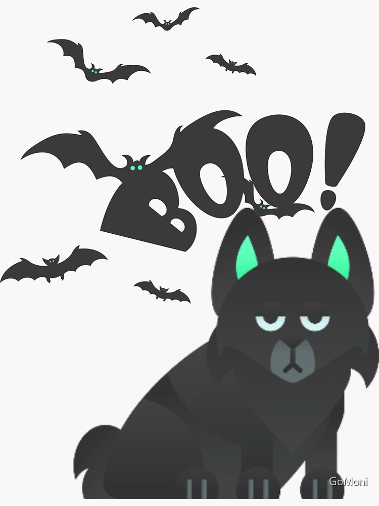 "Halloween Special Boo Black Dog and Bats" Sticker for Sale by GoMoni ...