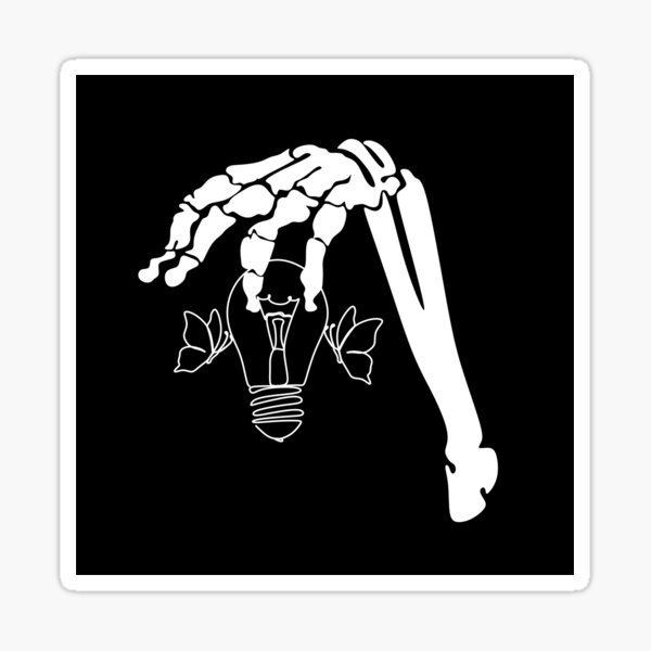 "Skeleton hand holding a light bulb. Light is life.Halloween." Sticker ...
