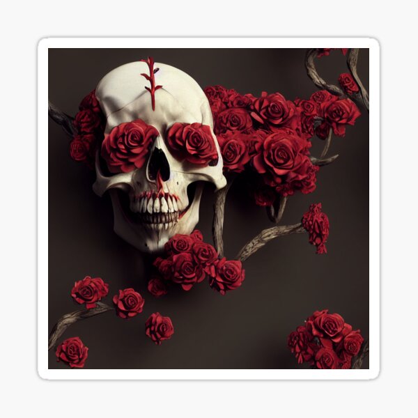 "Skull and Red Roses 001" Sticker for Sale by popway | Redbubble