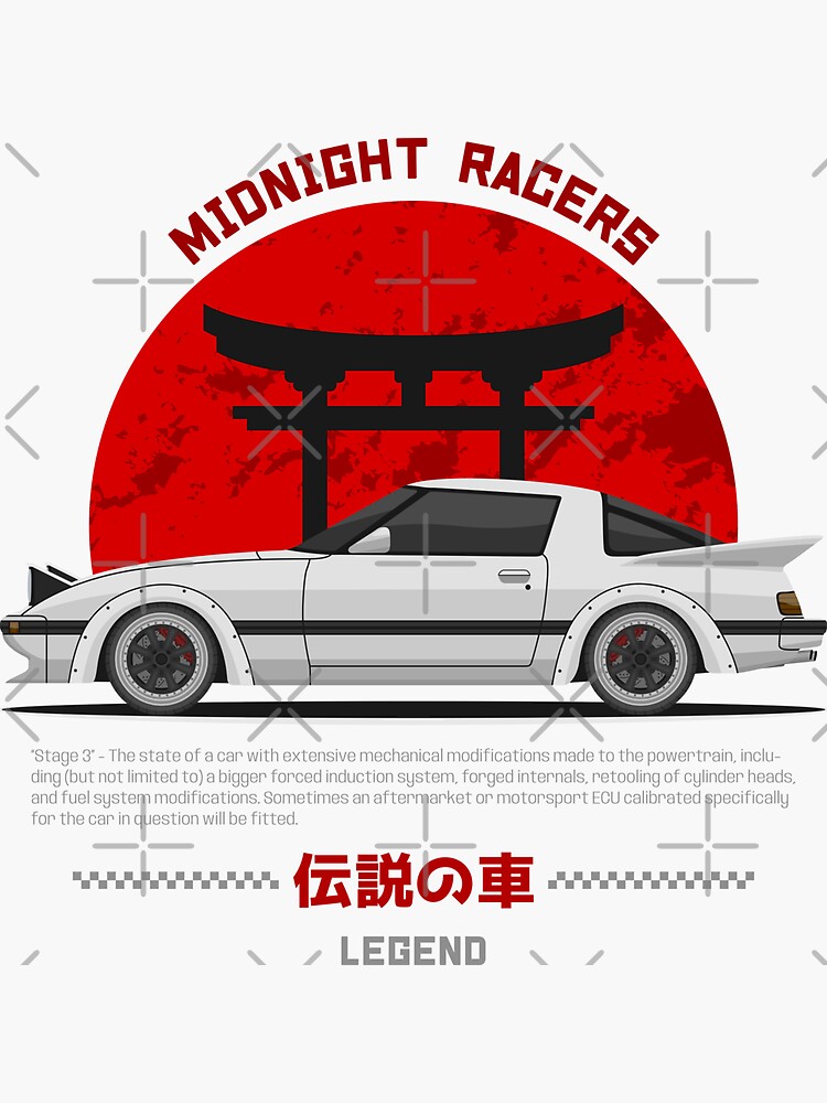 "Midnight Racer White RX 7 FB JDM" Sticker for Sale by goldentuners ...