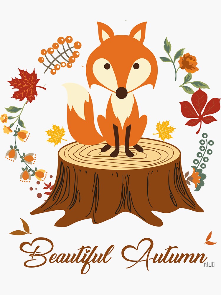 " Autumn Fall Fox With Leaves & Fox in the Leaves" Sticker for Sale by ...