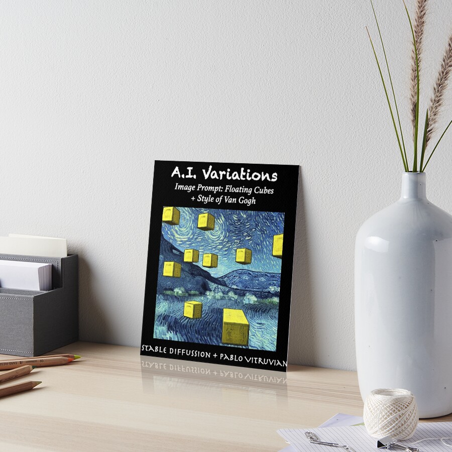 "Floating Cubes + Van Gogh + Stable Diffusion, Dall-e, Midjourney - Ai Generated Art" Art Board ...